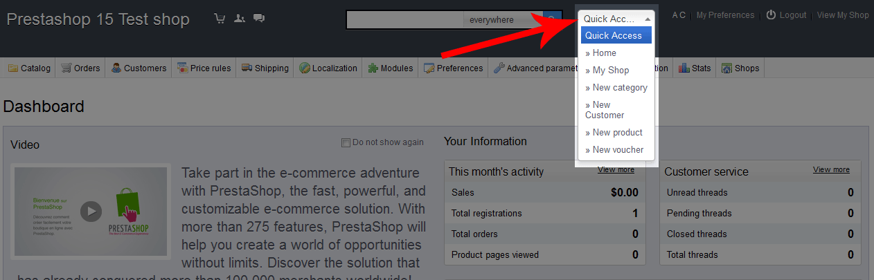 Adding / Editing links to the Quick Access menu in Prestashop 1.5 | Web Hosting Hub